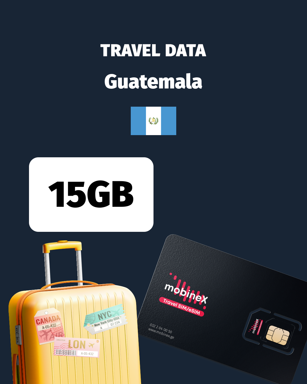 15 GB data - 30 days - Guatemala, Physical SIM | MobineX